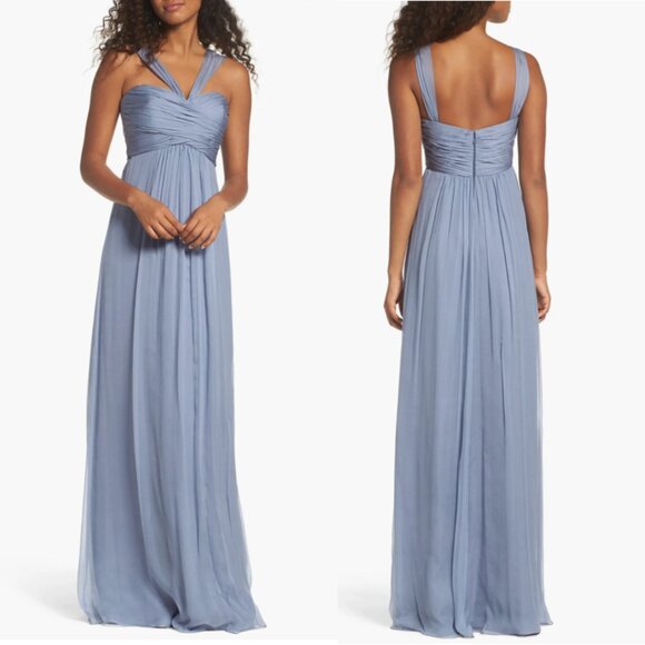 Amsale | Dresses | Amsale Corbin Crinkled Chiffon Empire Gown Slate ...